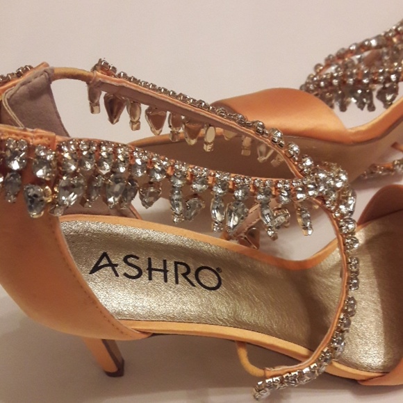 Ashro | Shoes | Ashro Gold Rhinestone Open Toeheels | Poshmark